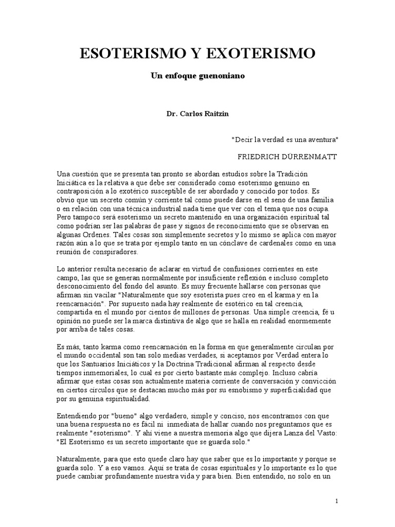 Raitzin Carlos - Esoterismo Y Exoterismo | PDF | Teorías metafísicas ...