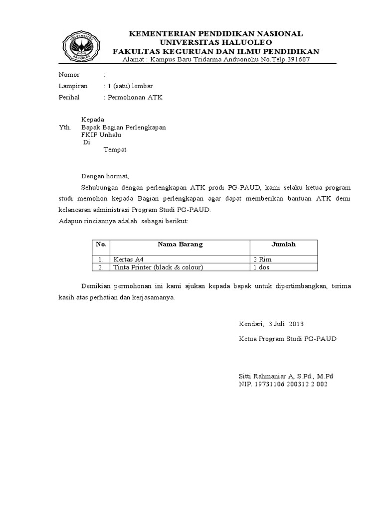 Surat Permohonan ATK | PDF