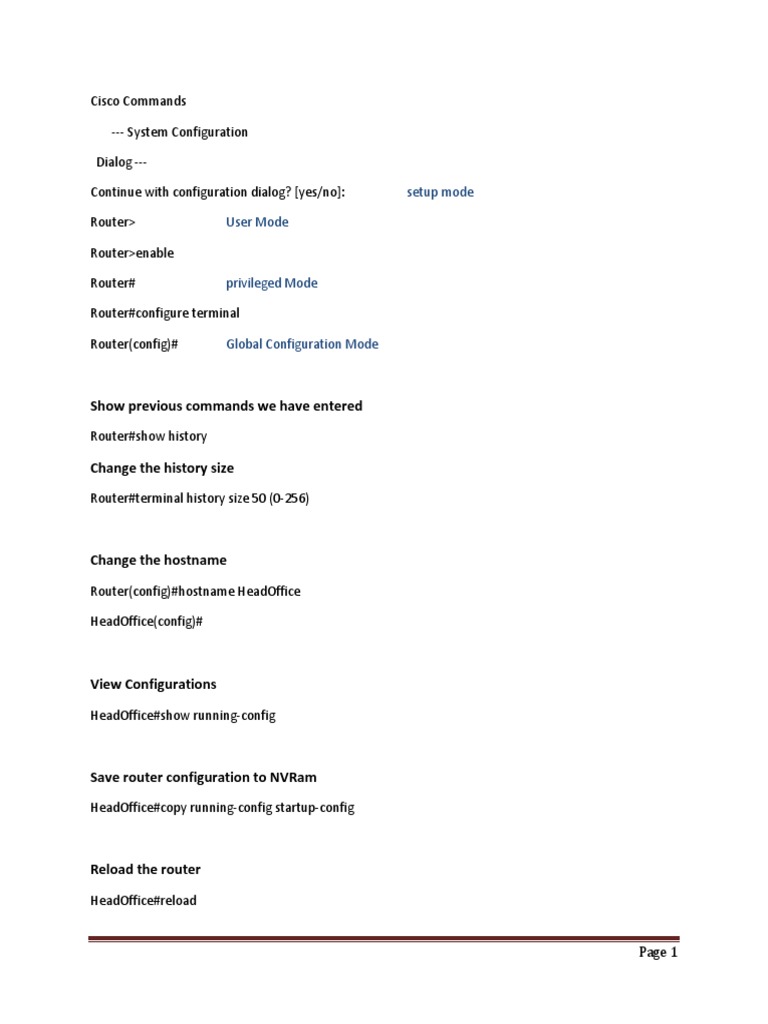 Basic Cisco Commands Book | PDF | Headquarters | Router (Computing)