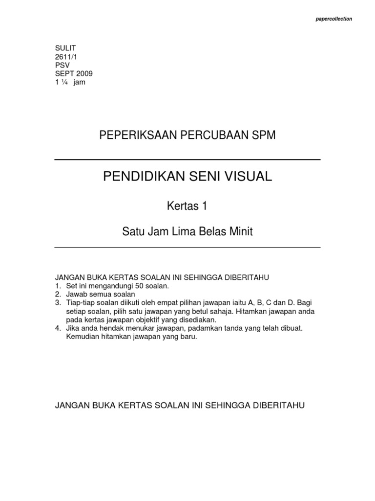 SPM Trial 2009 PSV (Pahang) | PDF