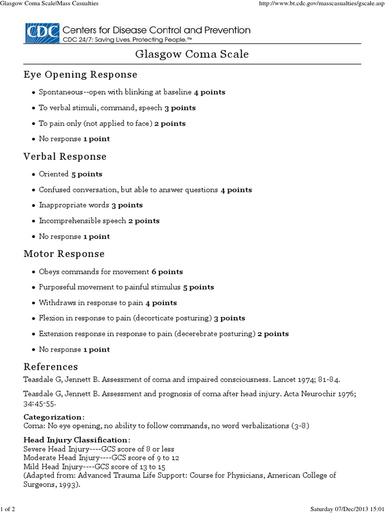 Glasgow Coma Scale | PDF | Coma | Pain