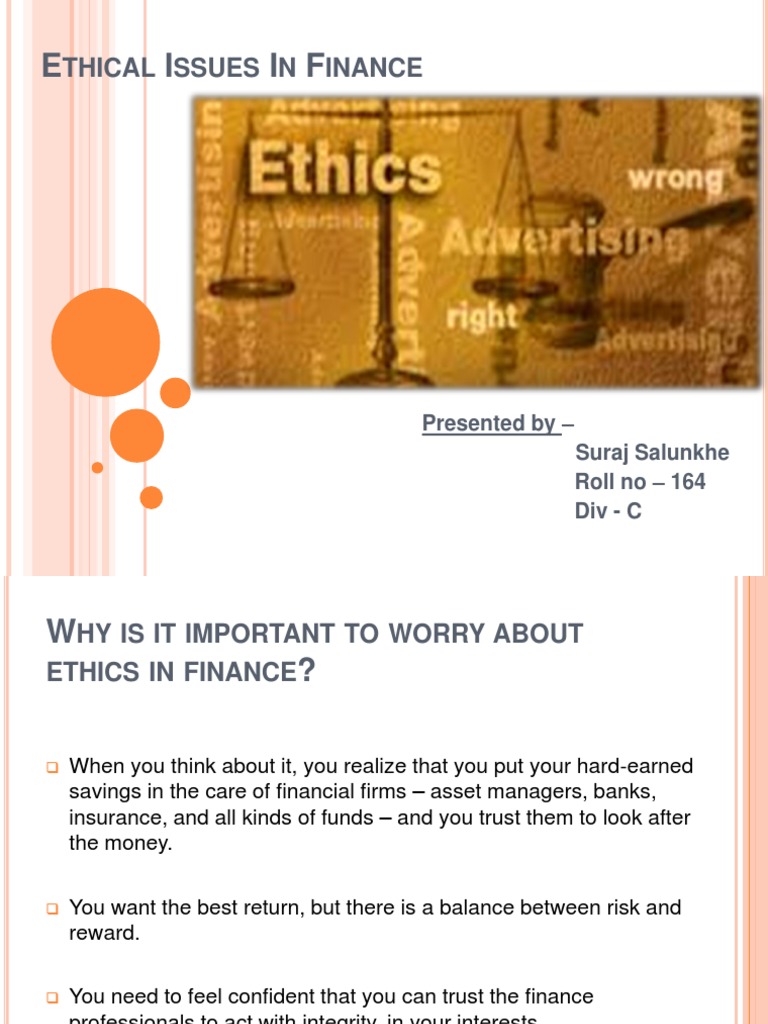 Ethical Issues in Finance | PDF