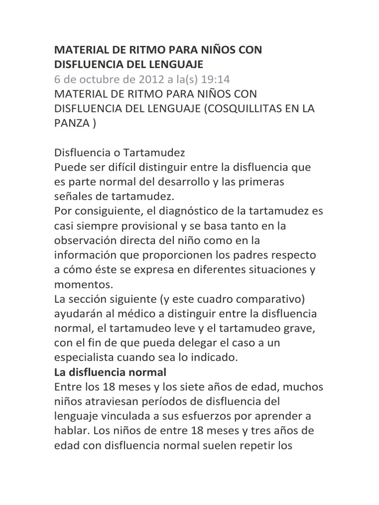 Material de Ritmo para Niños Con Disfluencia Del Lenguaje | PDF ...