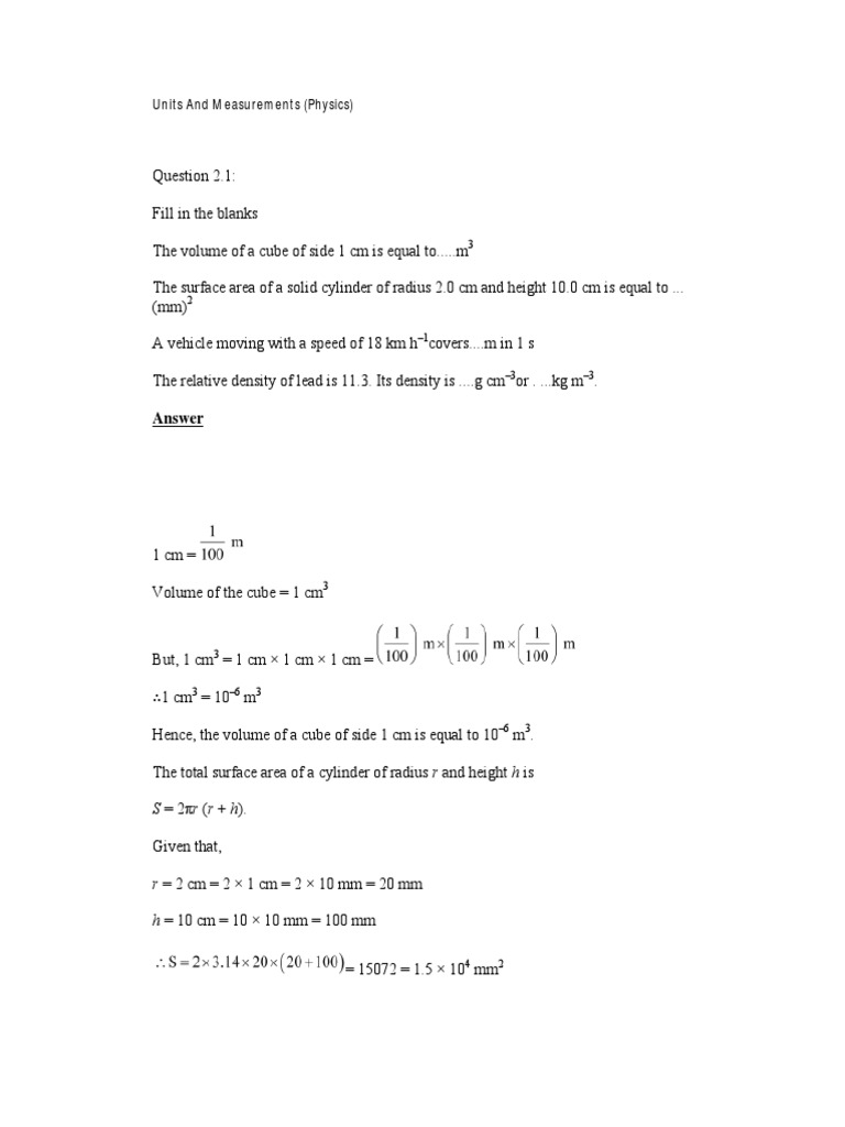Units and Measurements Practice Questions | PDF | Teaching Methods ...