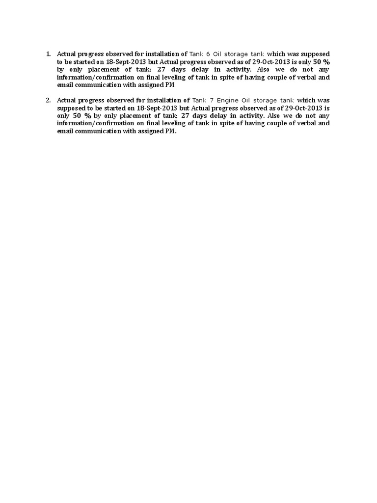 Project Delay Report: Tanks 6 & 7 | PDF | Finance & Money Management ...