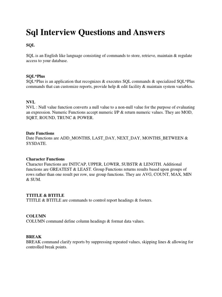 1 Sql Interview Questions And Answers Pdf Database Index Information Retrieval
