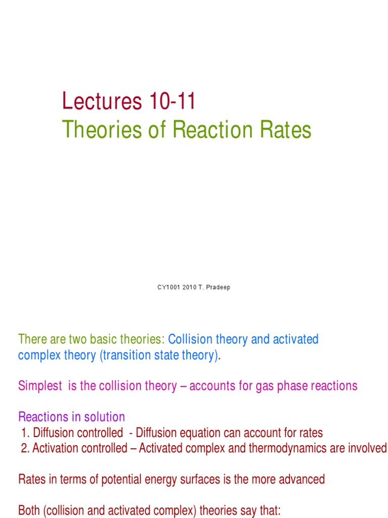 Lectures 10-11 Theories of Reaction Rates | PDF | Collision | Chemical ...