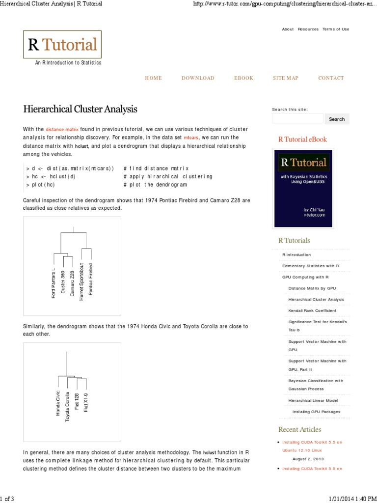 Hierarchical Cluster Analysis R Tutorial Pdf Cluster Analysis Support Vector Machine