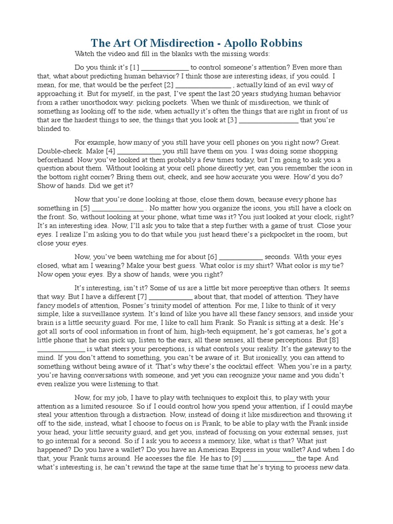 The Art of Misdirection | PDF | Attention | Perception