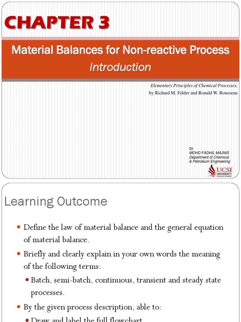 Chap 3 Material Balance For Non-Reactive Process - Part 1 | PDF | Mole (Unit) | Steady State