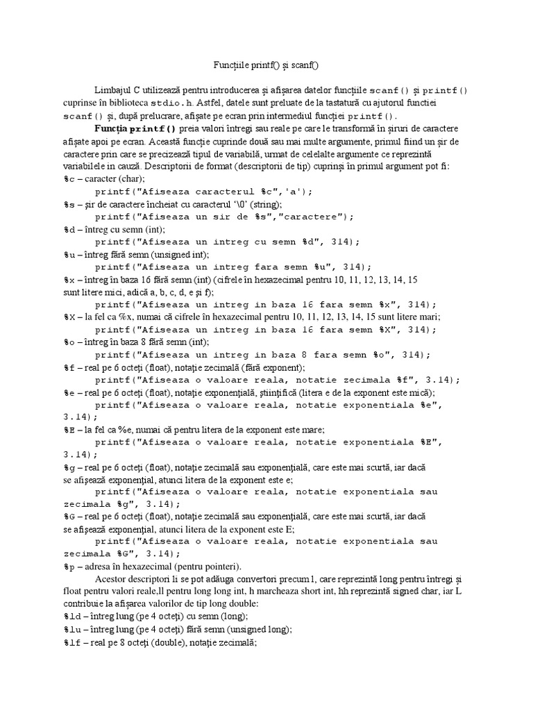 Funcțiile Printf Si Scanf | PDF