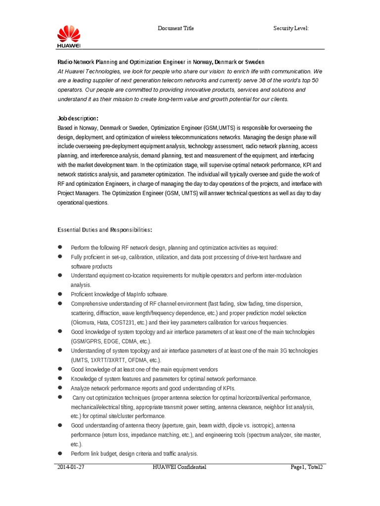 Radio Network Planning and Optimization Engineer in Norway, Denmark or ...