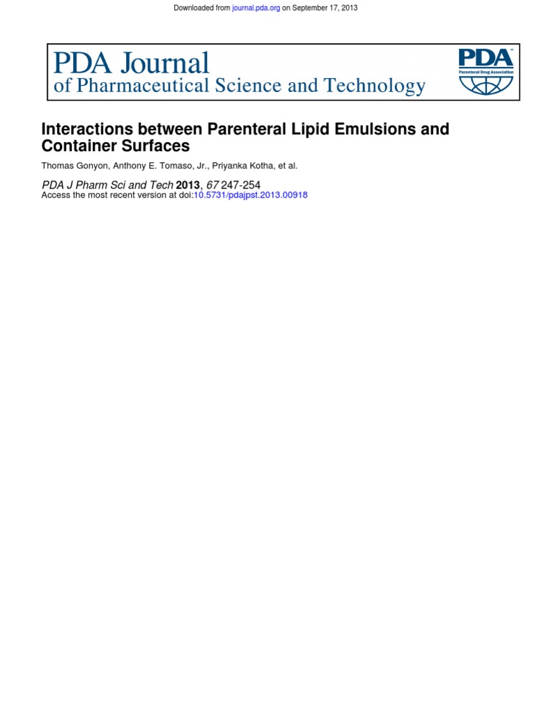 Interaction Parenteral Emulsion and Containers | PDF | Emulsion | High ...