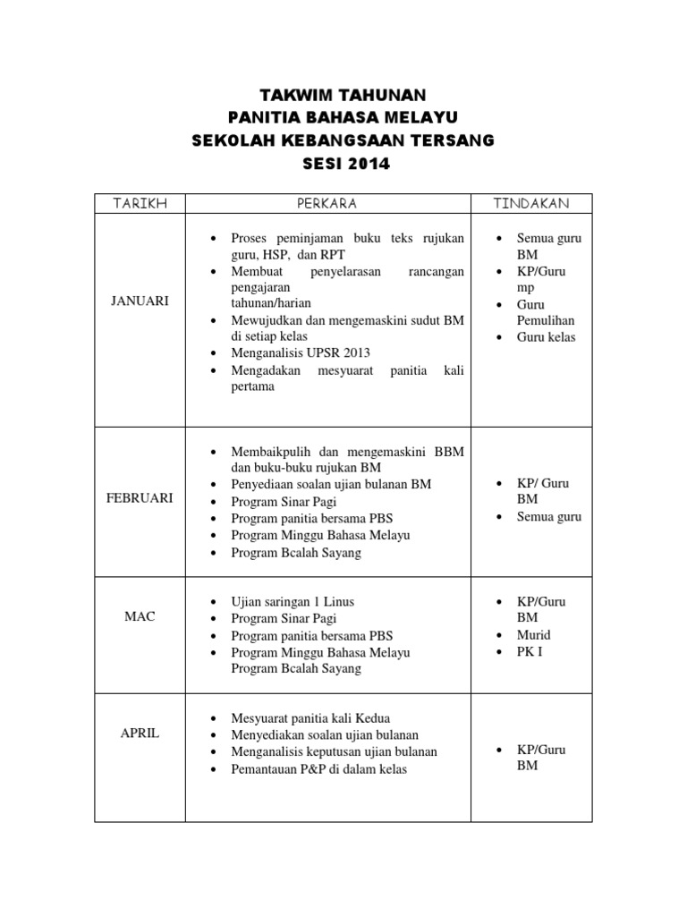 Takwim BM | PDF | Karier & Perkembangan | Kajian Bahasa Asing