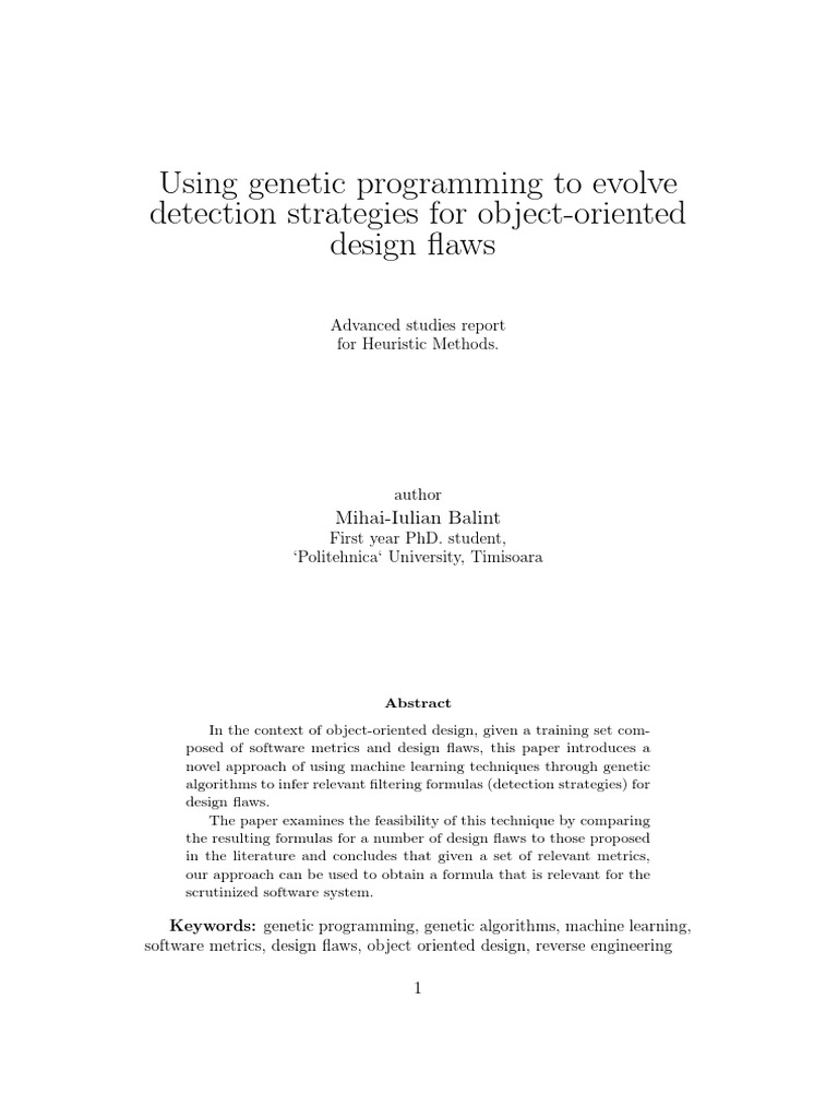 Using Genetic Programming To Evolve Detection Strategies For Object-Oriented Design Flaws | PDF ...