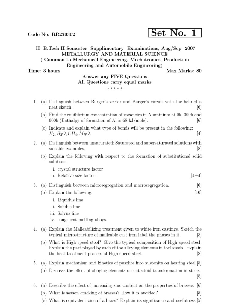 Rr220302 Metallurgy and Material Science | PDF