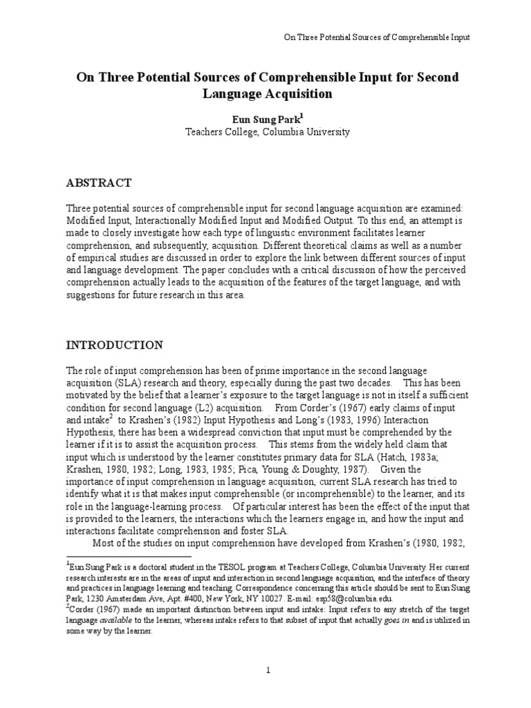 Comprehensible Input in ESL | PDF | Second Language Acquisition | Second Language