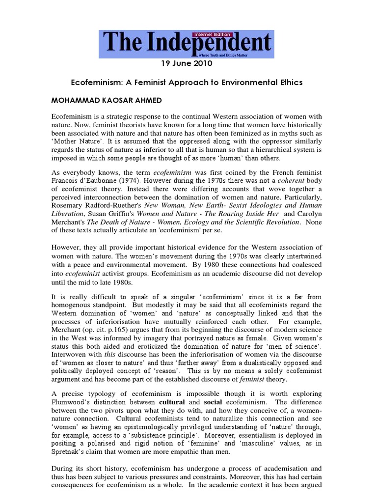 Ecofeminism A Feminist Approach To Environmental Ethics Pdf