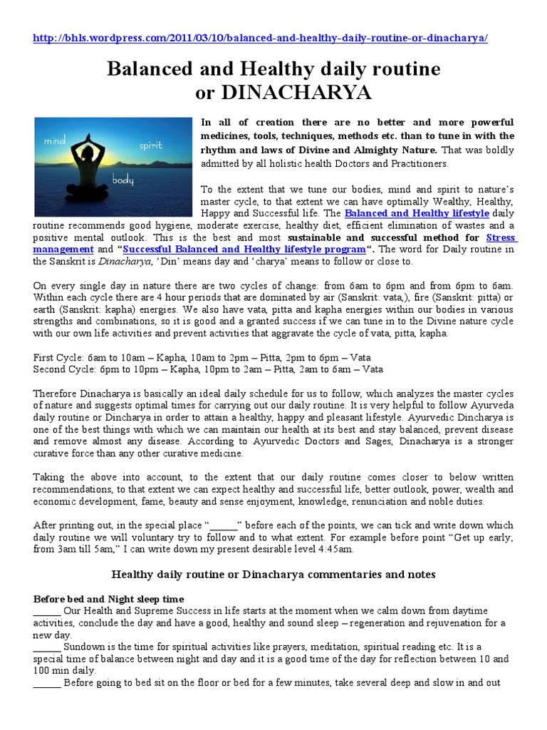 Balanced and Healthy Daily Routine or Dinacharya 130710 | PDF | Sleep ...
