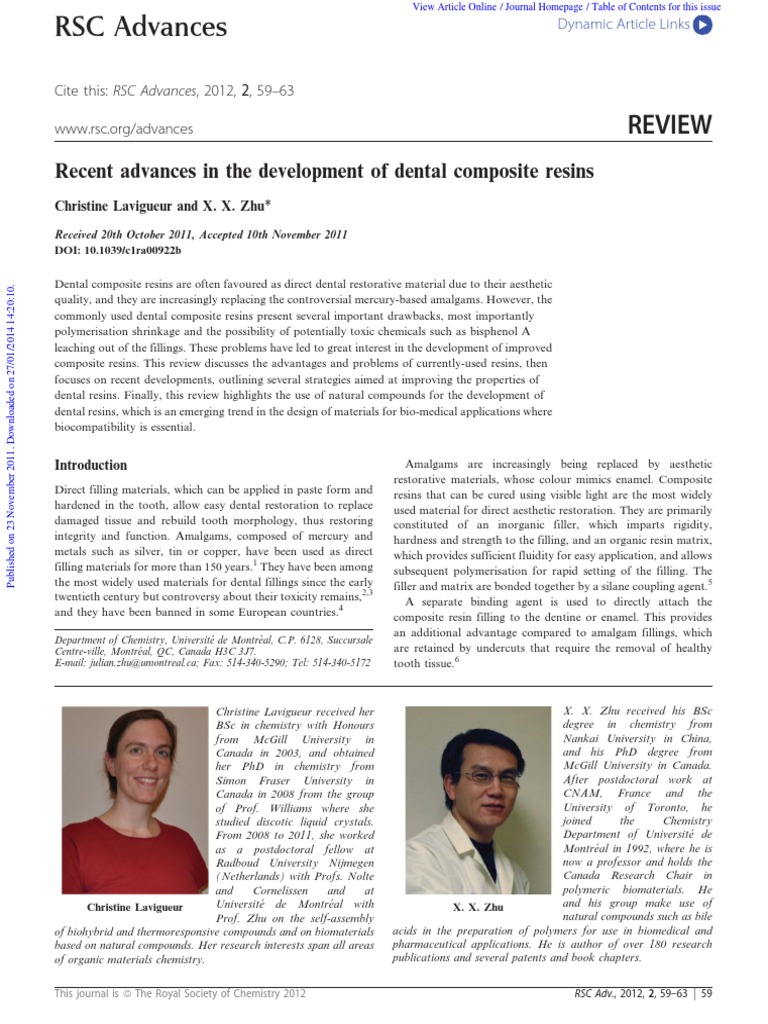 Advances in Dental Composite Resins | PDF | Dental Composite ...