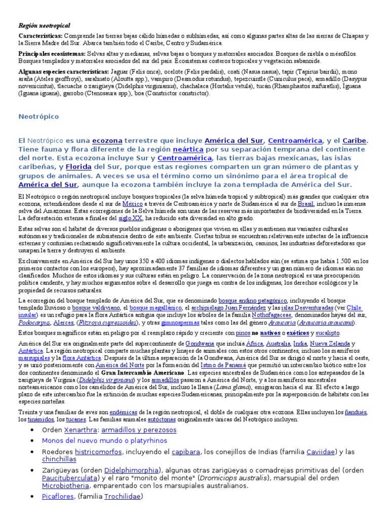 Región Neotropical | PDF | Organismos | Biología