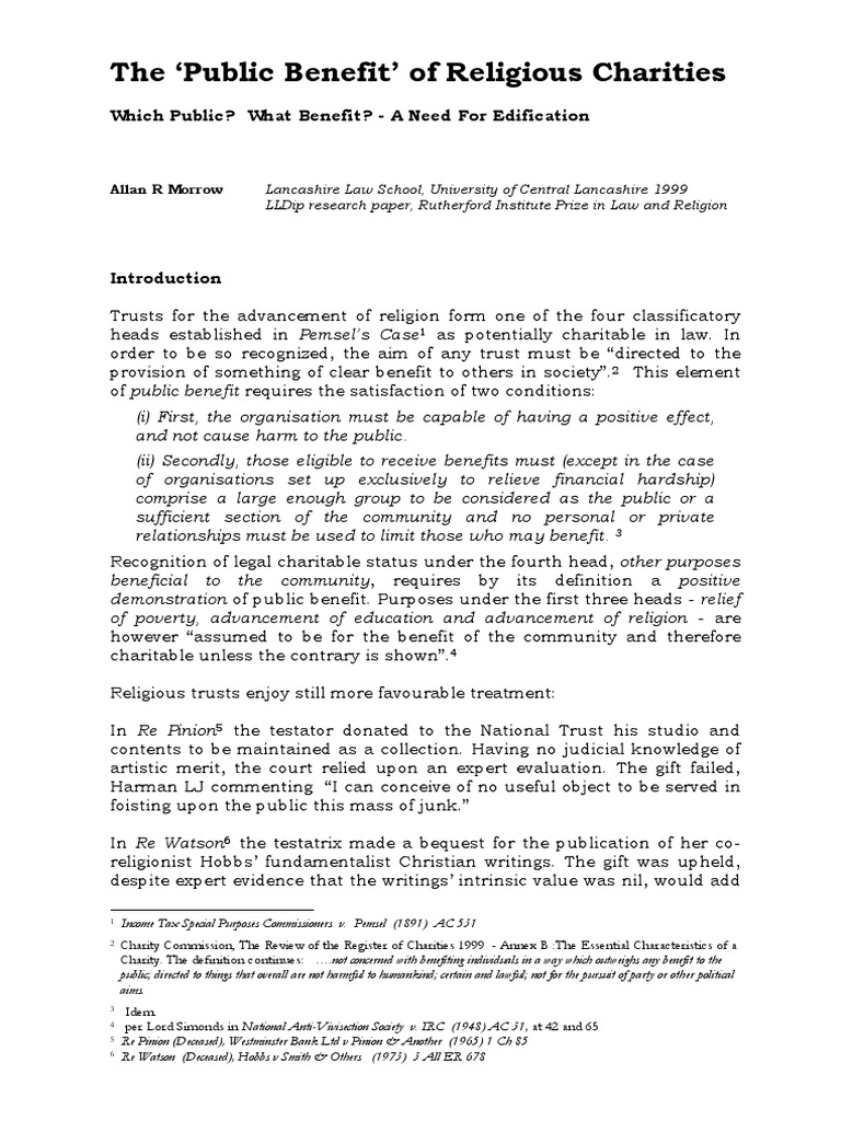 The 'Public Benefit' of Religious Charities - Which Public, What ...