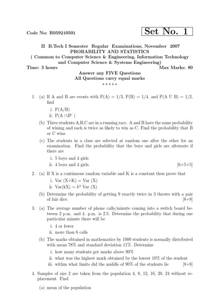 JNTU Old Question Papers 2007 | PDF | Standard Deviation | Mean