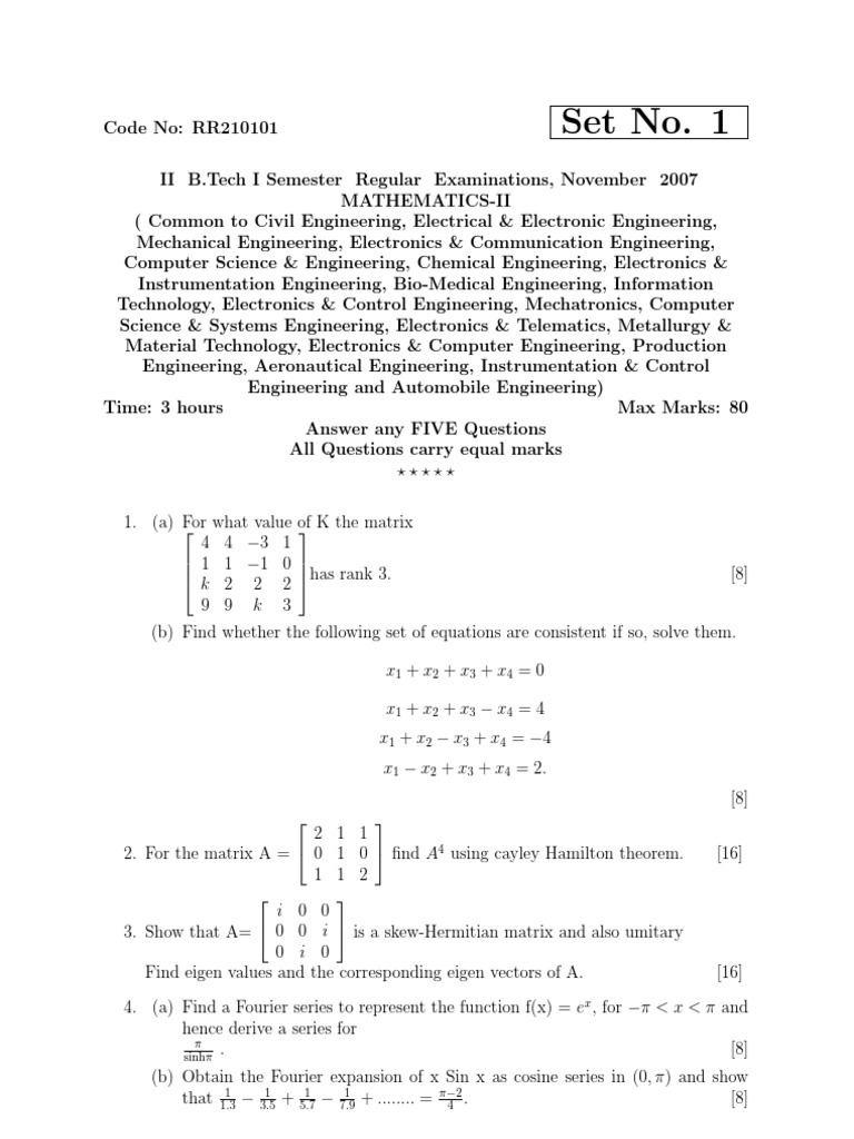 JNTU Old Question Papers 2007 | PDF | Fourier Series | Matrix (Mathematics)