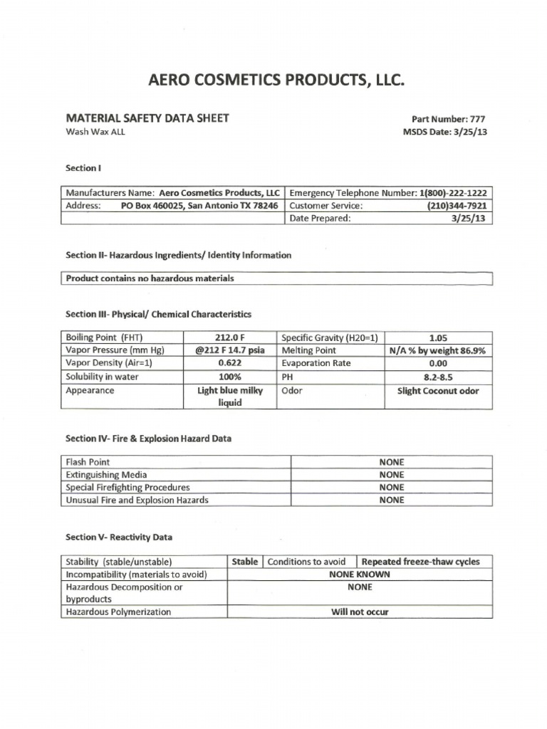 Wash Wax All MSDS | PDF