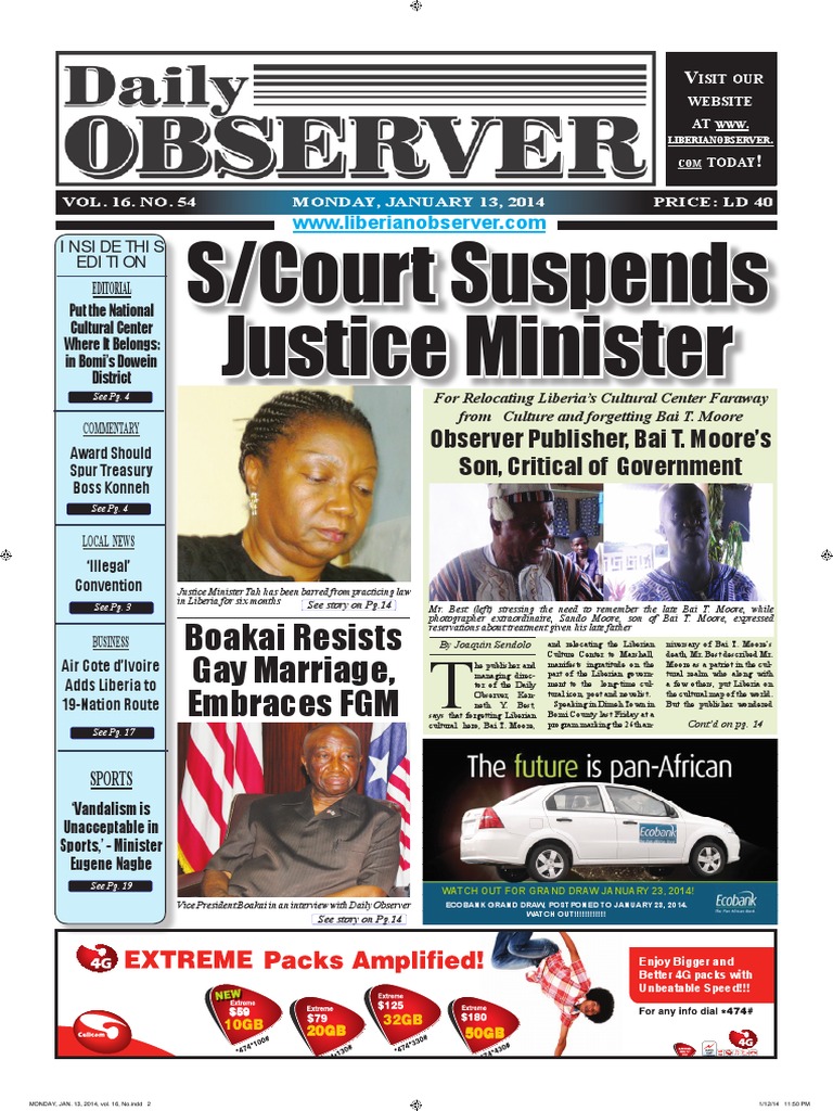 Liberian Daily Observer 01/13/2014 | PDF | Money Laundering ...