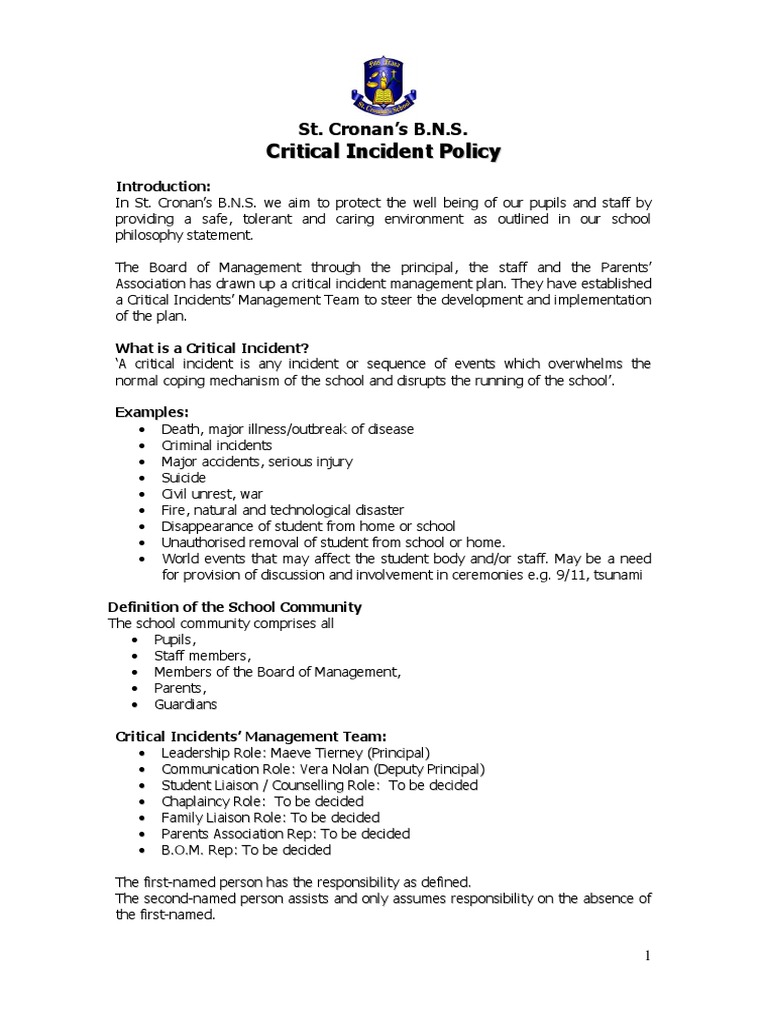 Critical Incident Policy | Emergency | Incident Management