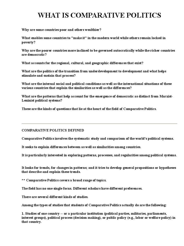 What Is Comparative Politics | PDF | Modernization Theory | Political ...