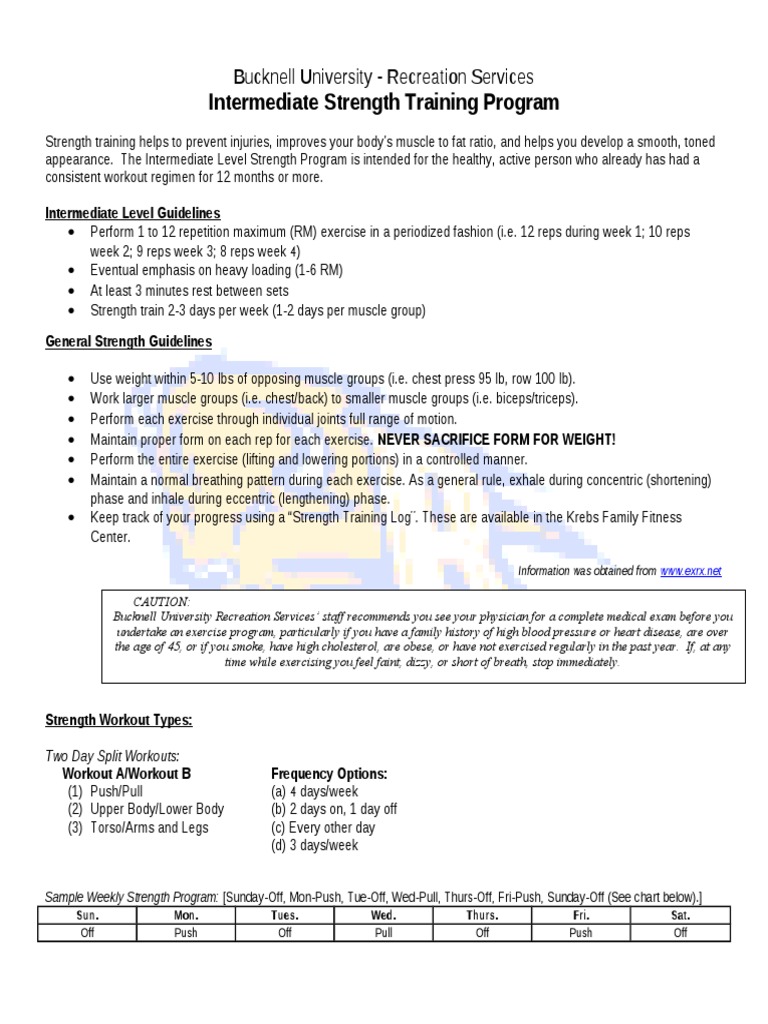 Intermediate Level Strength Training Program | PDF | Strength Training ...