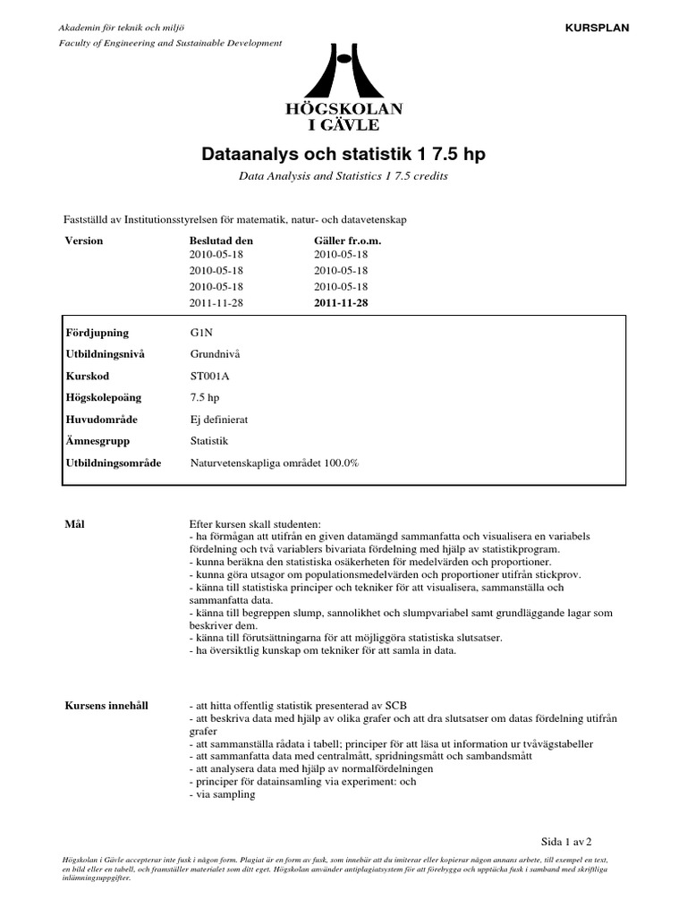 Course I Statistik | PDF