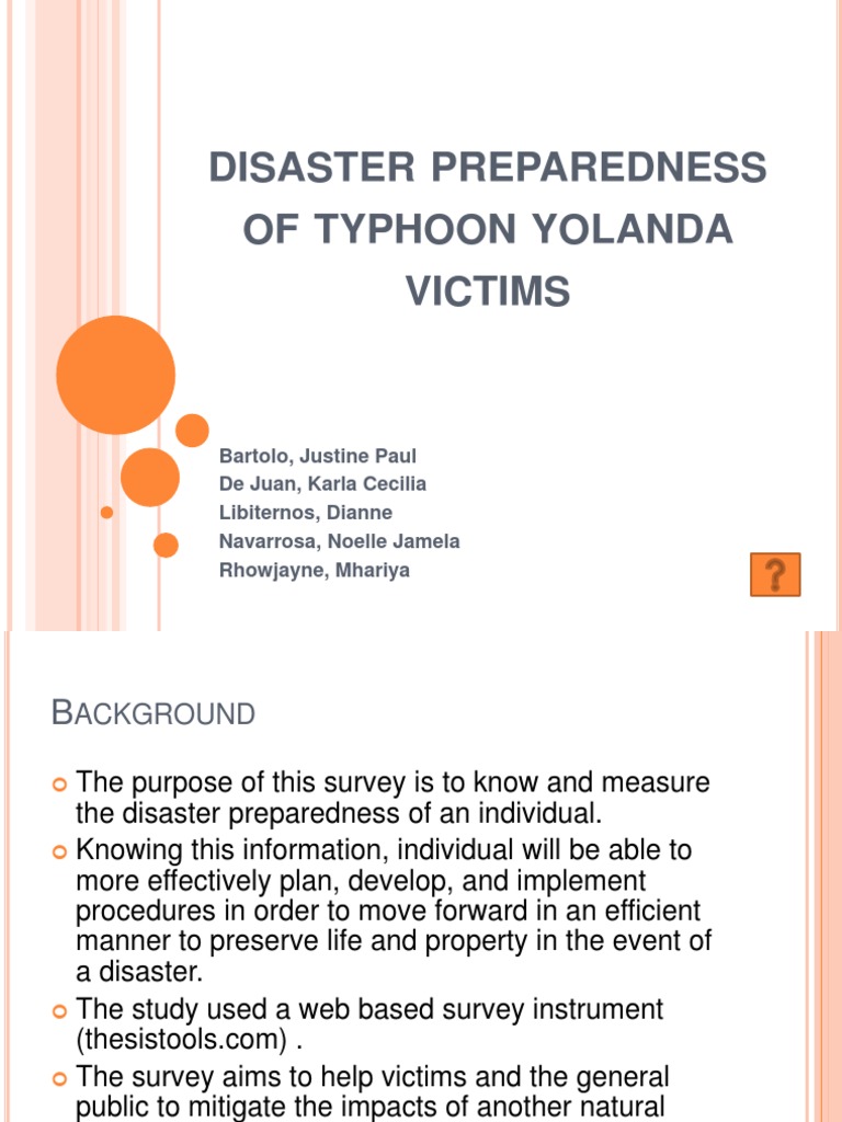 Disaster Preparedness of Typhoon Yolanda Victims | Preparedness | Emergency