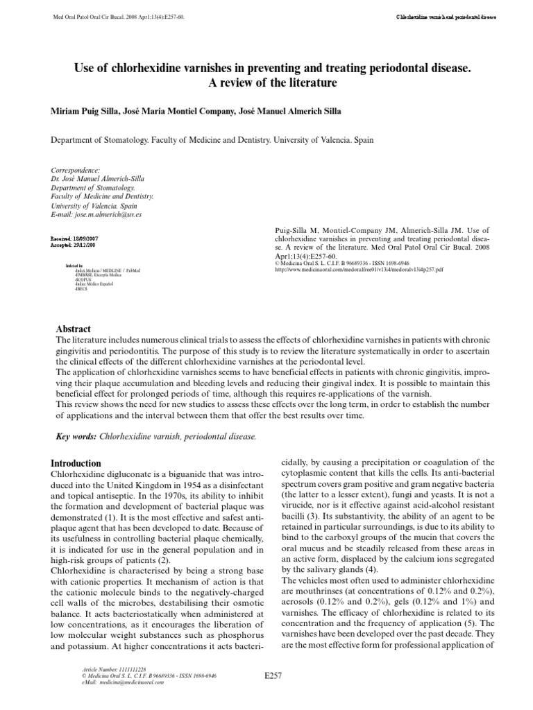 Use of Chlorhexidine Varnishes in Preventing and Treating Periodontal ... Use of Chlorhexidine Varnishes in Preventing and Treating Periodontal ...