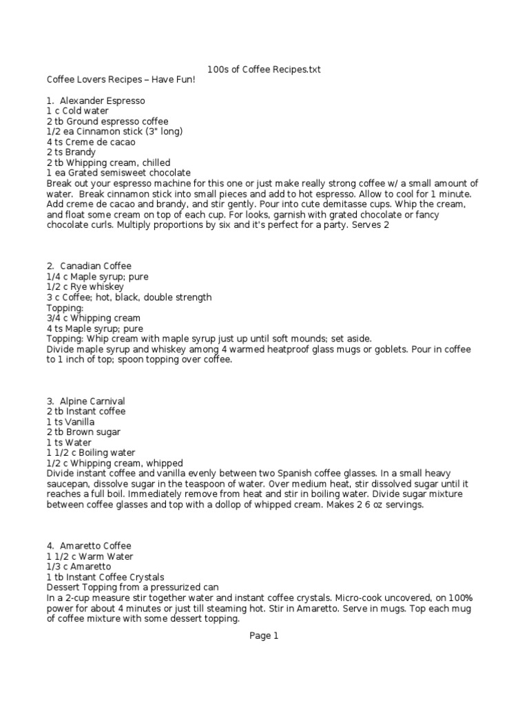 100s of Coffee Recipes | PDF | Coffee | Syrup