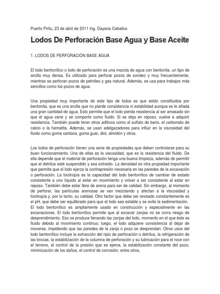 Lodos de Perforacion Base Agua y Base Aceite | PDF | Tensioactivo | Agua