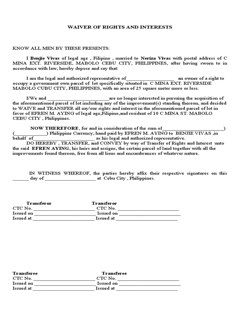 Waiver of Rights and Interests | PDF