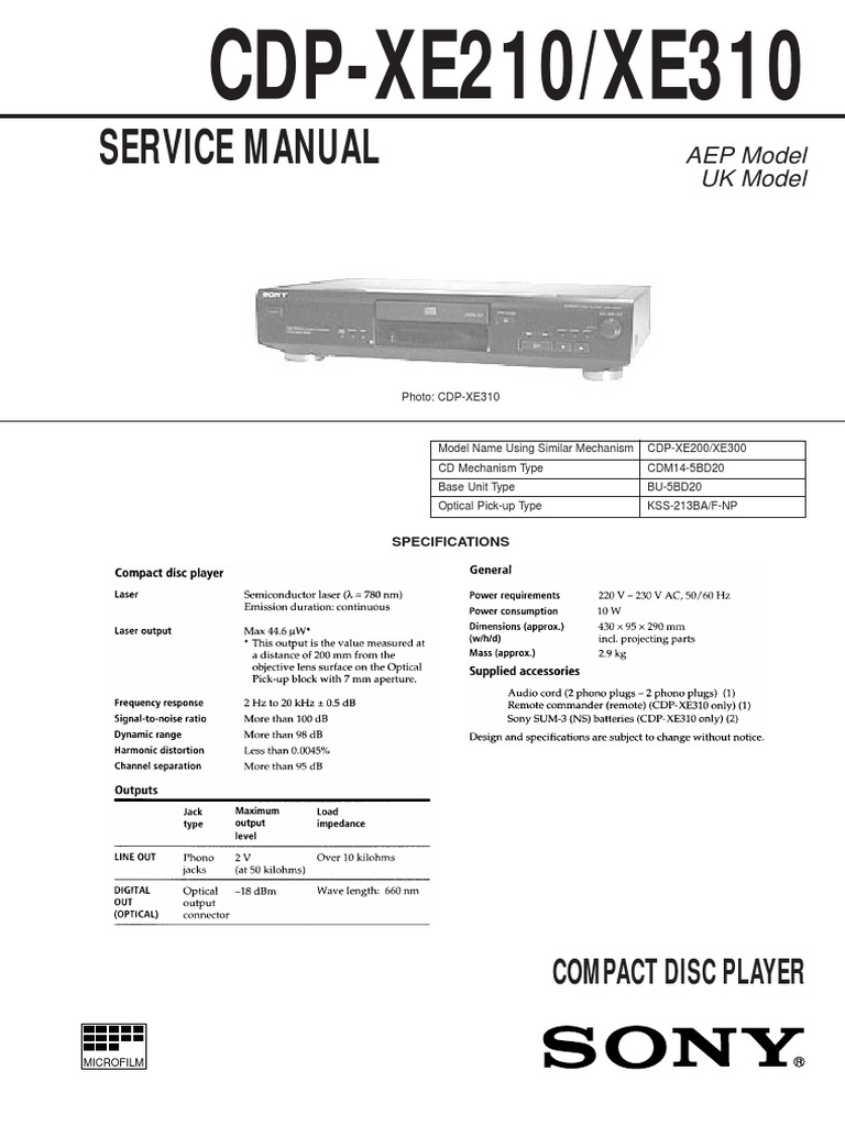 Sony Cdp-Xe210 Xe310 PDF | PDF | Printed Circuit Board | Electricity