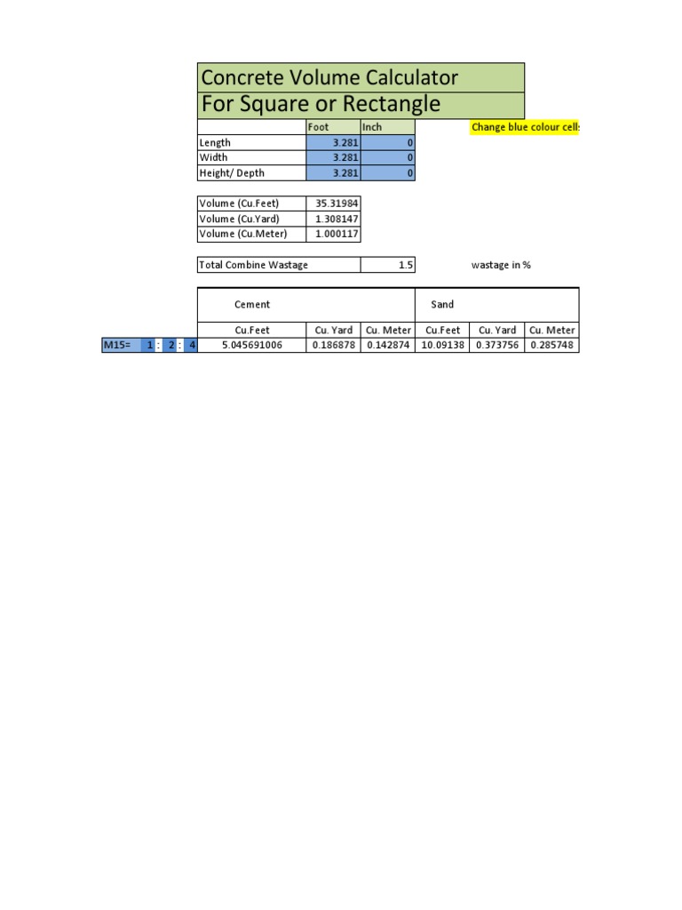 For Square or Rectangle: Concrete Volume Calculator | PDF