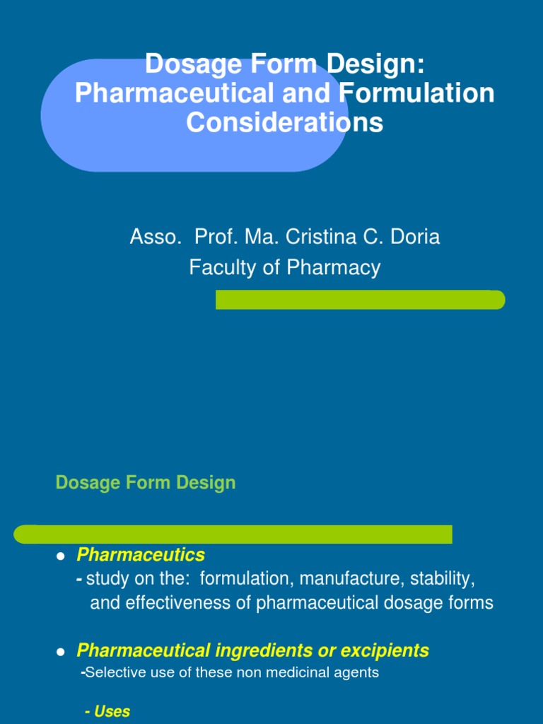 Dosage Form Design Pharmaceutical and Formulation Considerations | PDF ...
