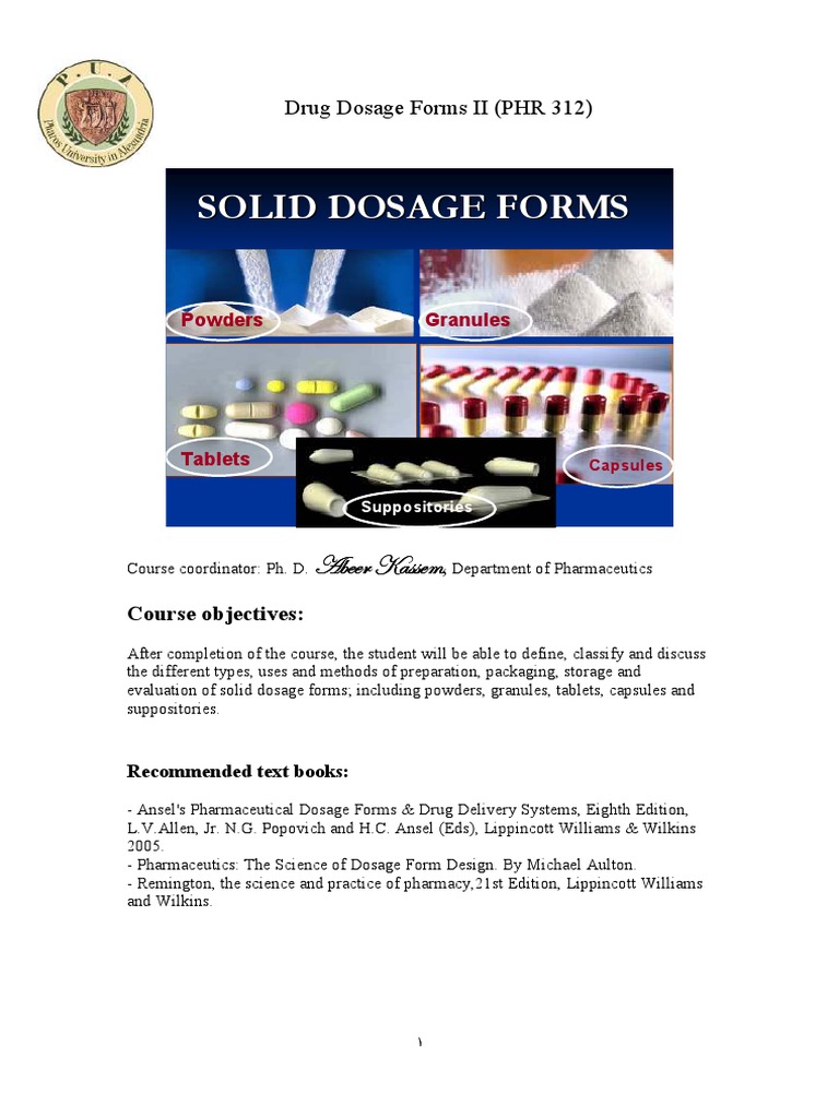 Microsoft Word - Drug Dosage Forms II Lecture 1 09-10. - 2 | PDF ...