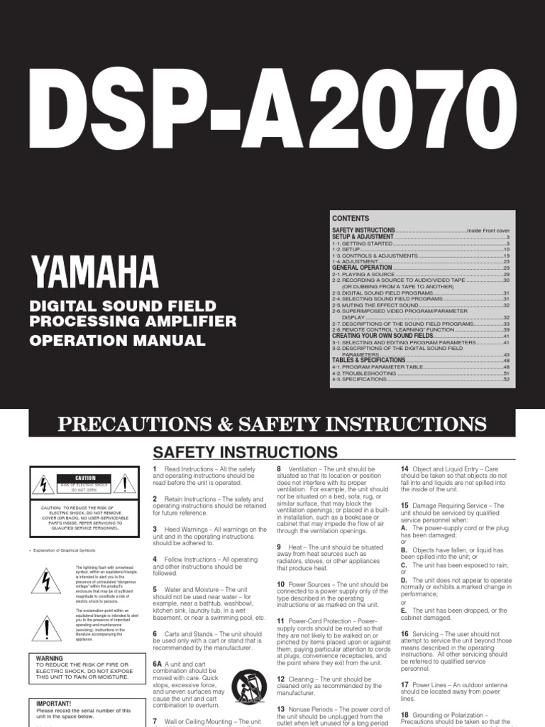 Yamaha DSP A2070 | PDF