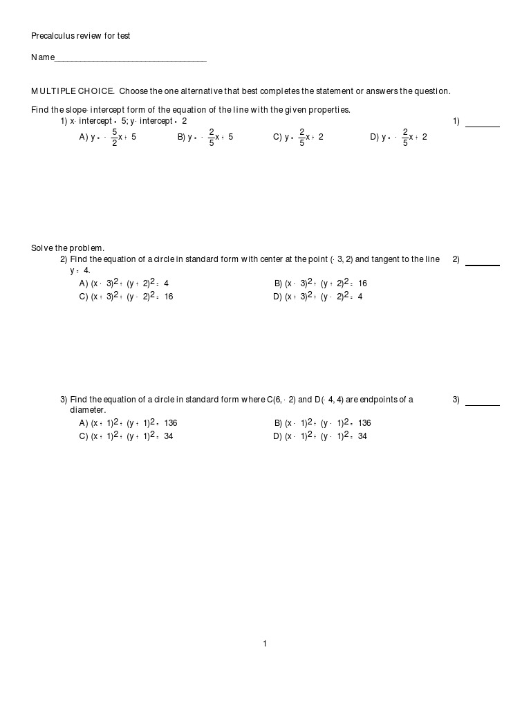 v2 Precalc Review Test 1 | Download Free PDF | Cartesian Coordinate ...