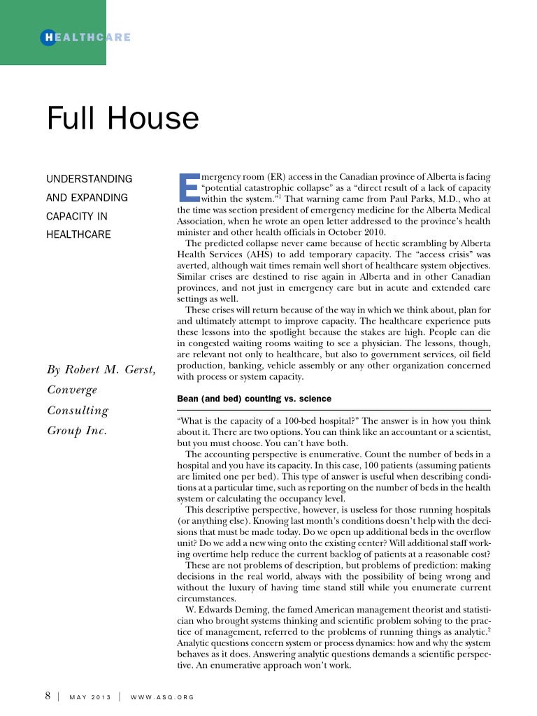 Full House Understanding and Expanding Capacity in Healthcare | PDF ...