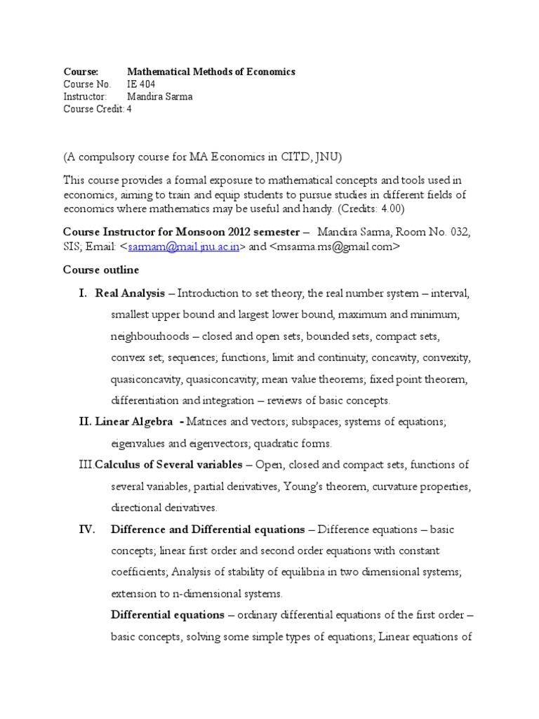 Mathematical Methods of Economics | PDF | Ordinary Differential ...
