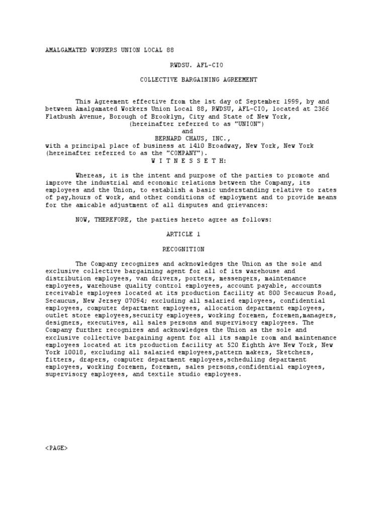 Sample Collective Bargaining Agreement - AMALGAMATED WORKERS UNION ...
