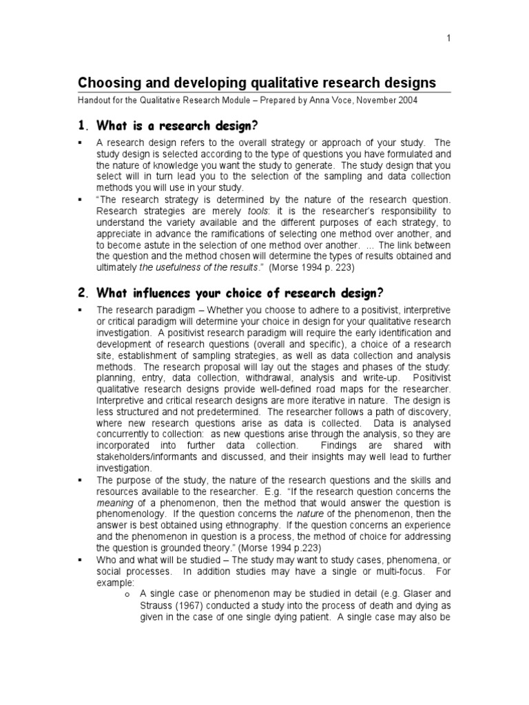 Choosing and Developing Qualitative Research Designs | PDF ...