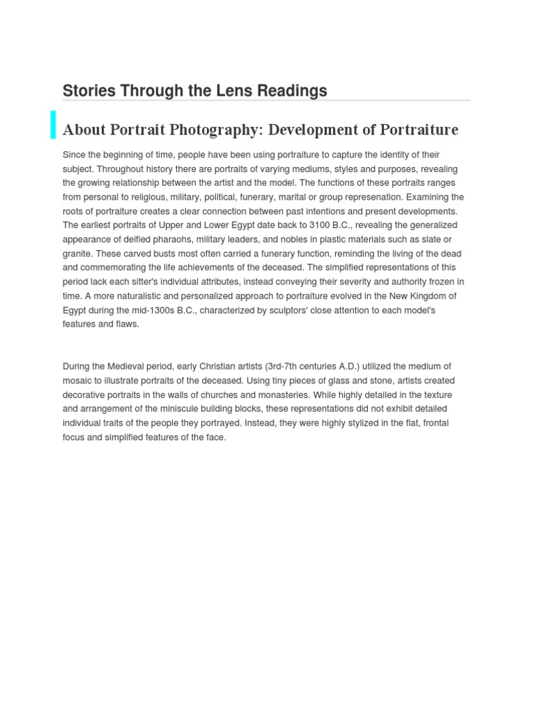 Stories Through The Lens Readings | PDF | Portrait Painting | Portrait ...